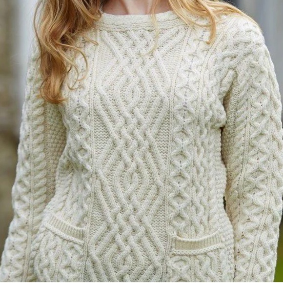Aran Crafts | Sweaters | Aran Mor Merino Wool Crew Neck Cable Knit ...